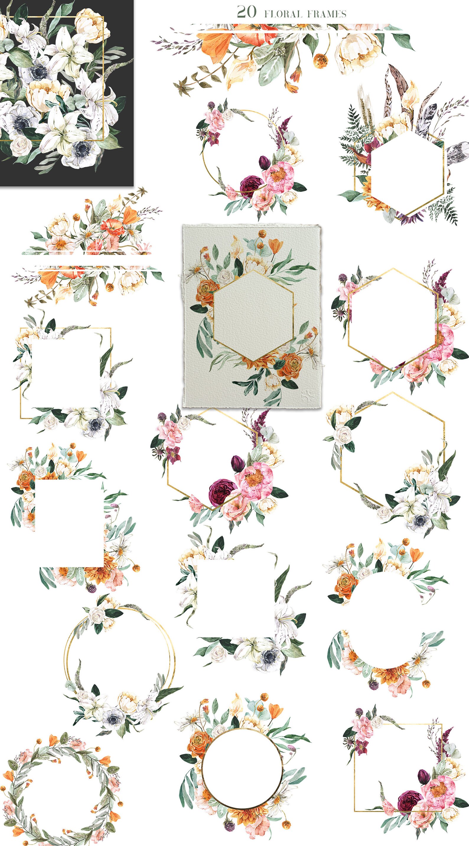 Boho Floral Frames Set Burgundy and Blush Watercolor - Etsy