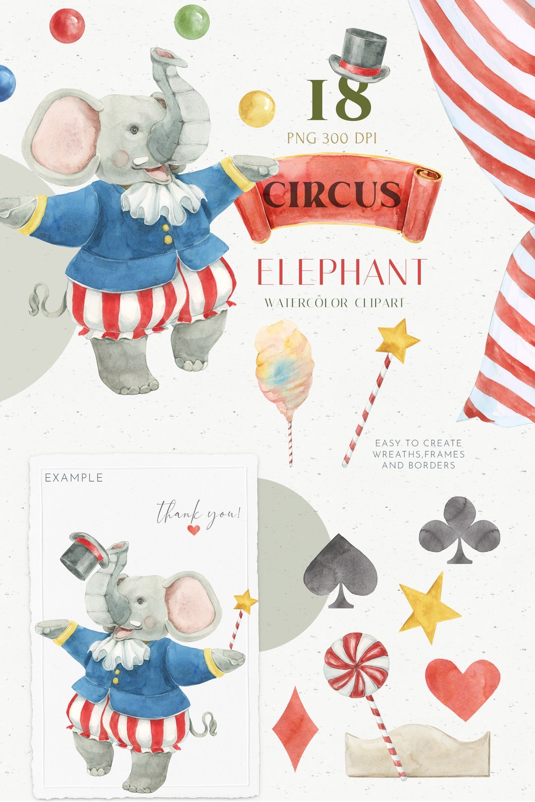 Toy Elephant Circus Watercolor Clipart Set. Retro Boy Nursery Wall ...