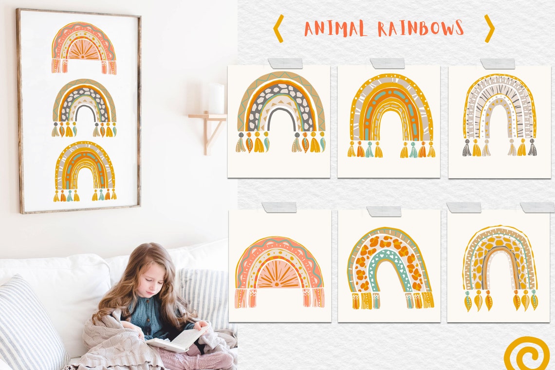 African Animal Boho Rainbows SVG EPS PNG Clipart Set. Vector - Etsy