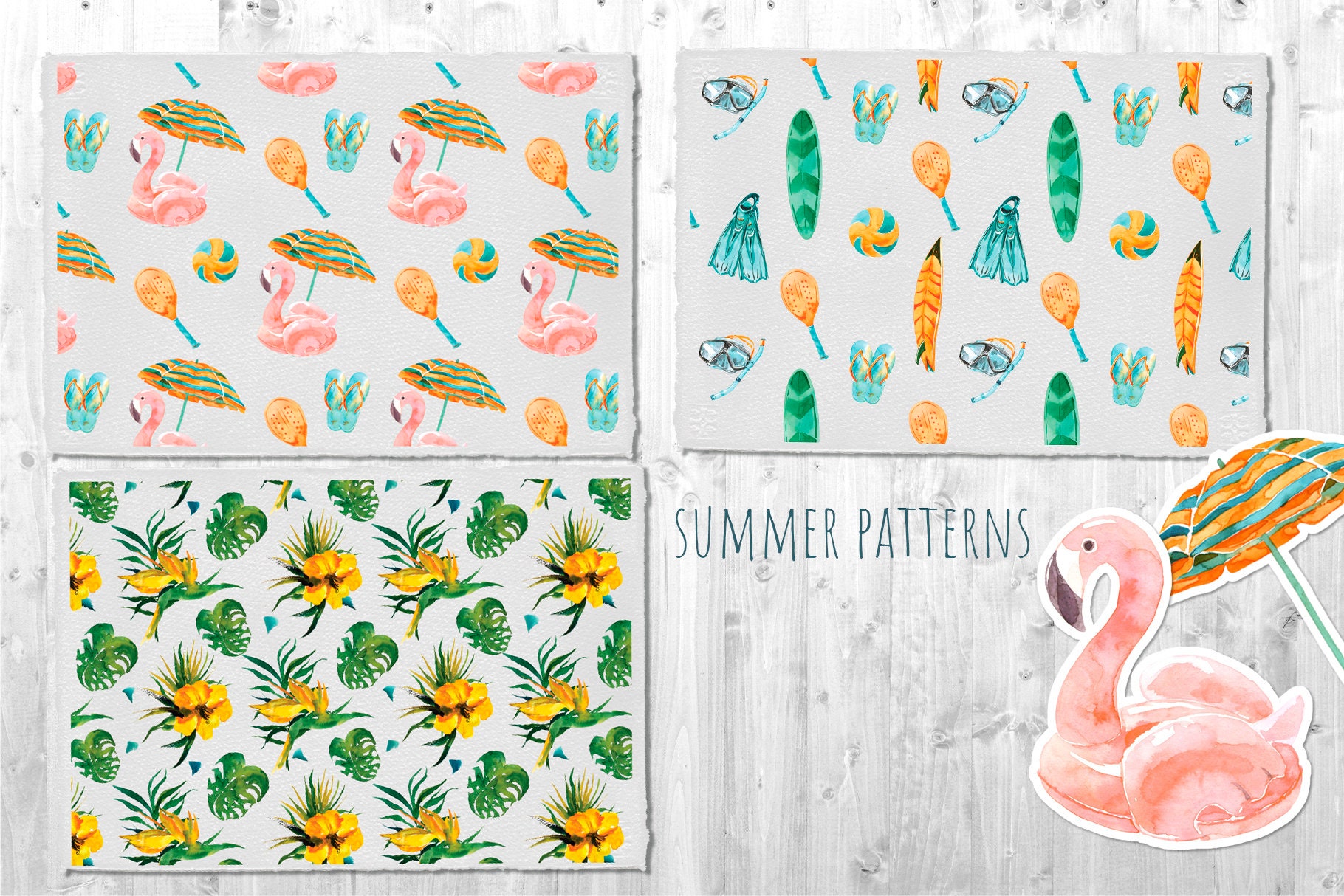 Tropical Summer Clipart Watercolor Collage Set. Beach | Etsy