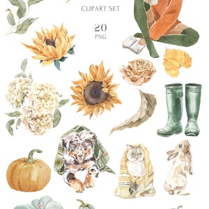 Fall Boho Pastel Pumpkin, Woman, White Flower, Cat Dog Rabbit Clipart ...