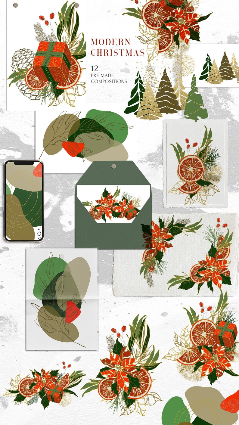 Modern Christmas Clipart Set: Winter Abstract 12 Pre Made | Etsy