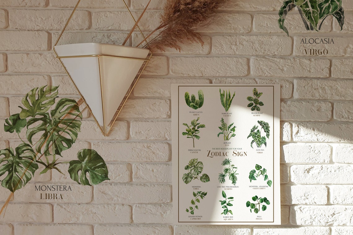 Watercolor House Plants Zodiac Sign Poster Printable Trendy - Etsy