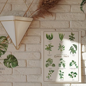 Watercolor House Plants Zodiac Sign Poster Printable Trendy Modern ...