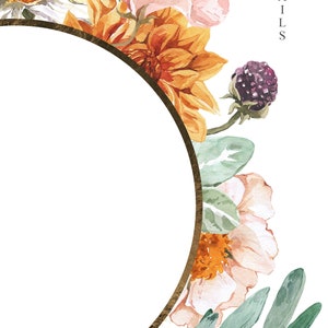 Boho Circle Gold Floral Frame Watercolor Bohemian Wedding Wreath ...