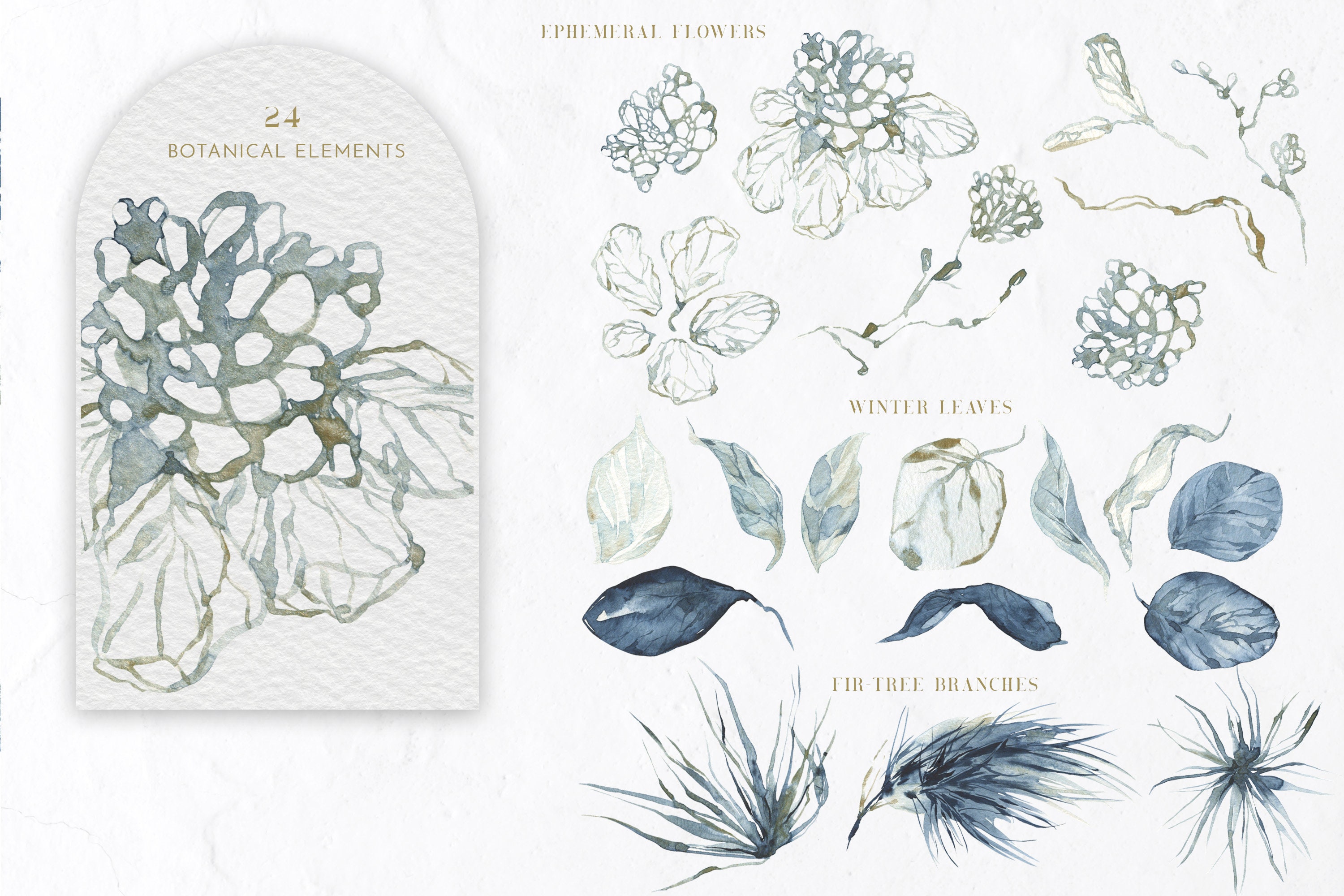 Christmas Floral Clipart. Winter Forest Animals Abstract Blue ...