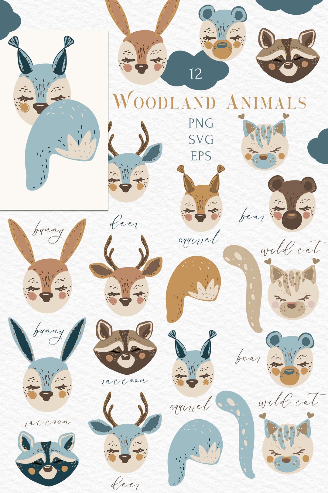 Woodland Animal Clipart Set SVG. Neutral Forest Baby Shower Deer ...