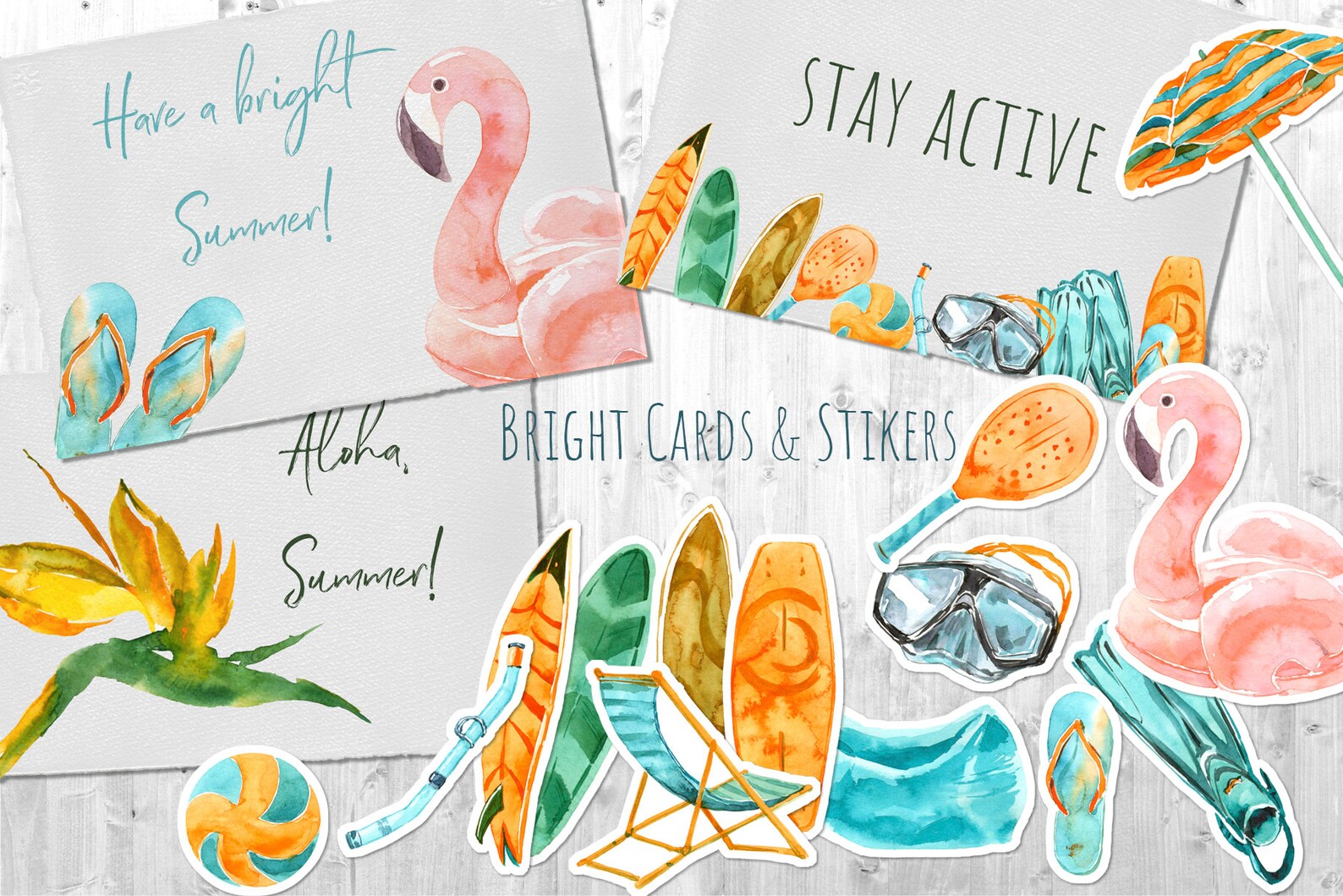Tropical Summer Clipart Watercolor Collage Set. Beach | Etsy