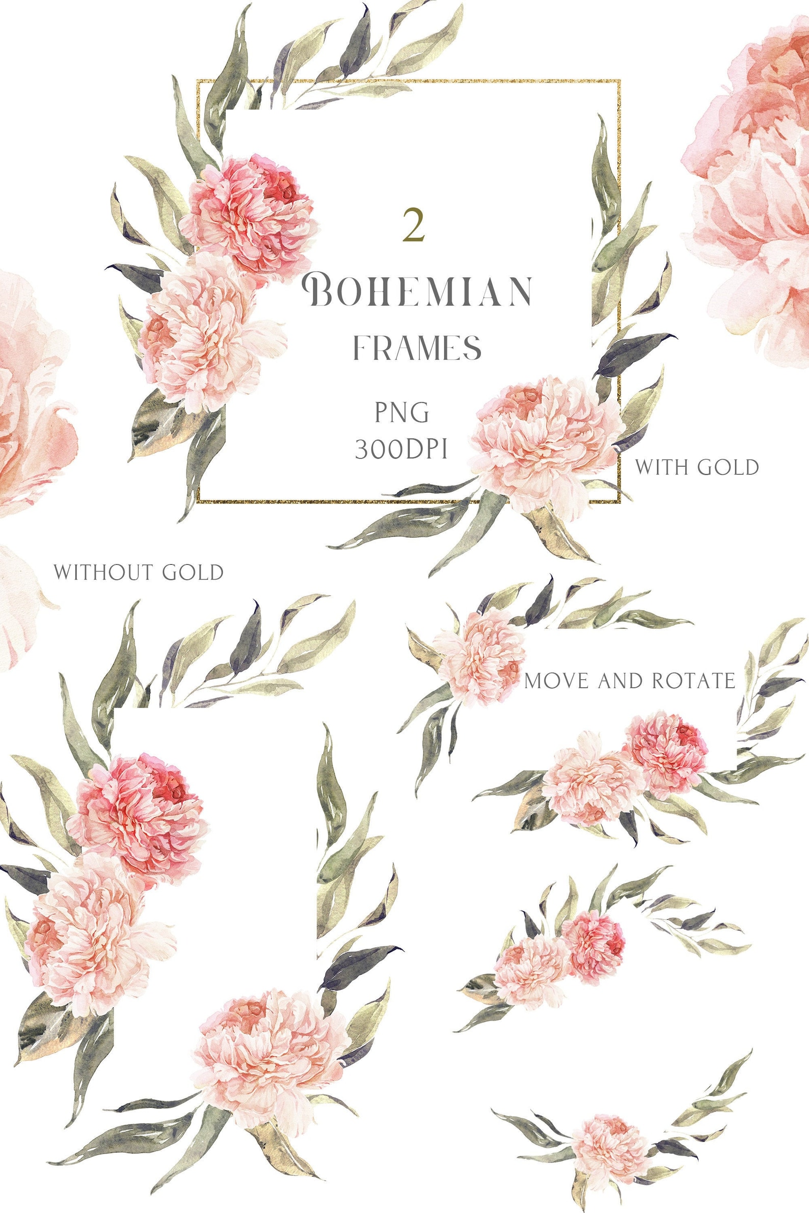 Watercolor Bohemian Square Floral Frame Clipart Set Neutral - Etsy