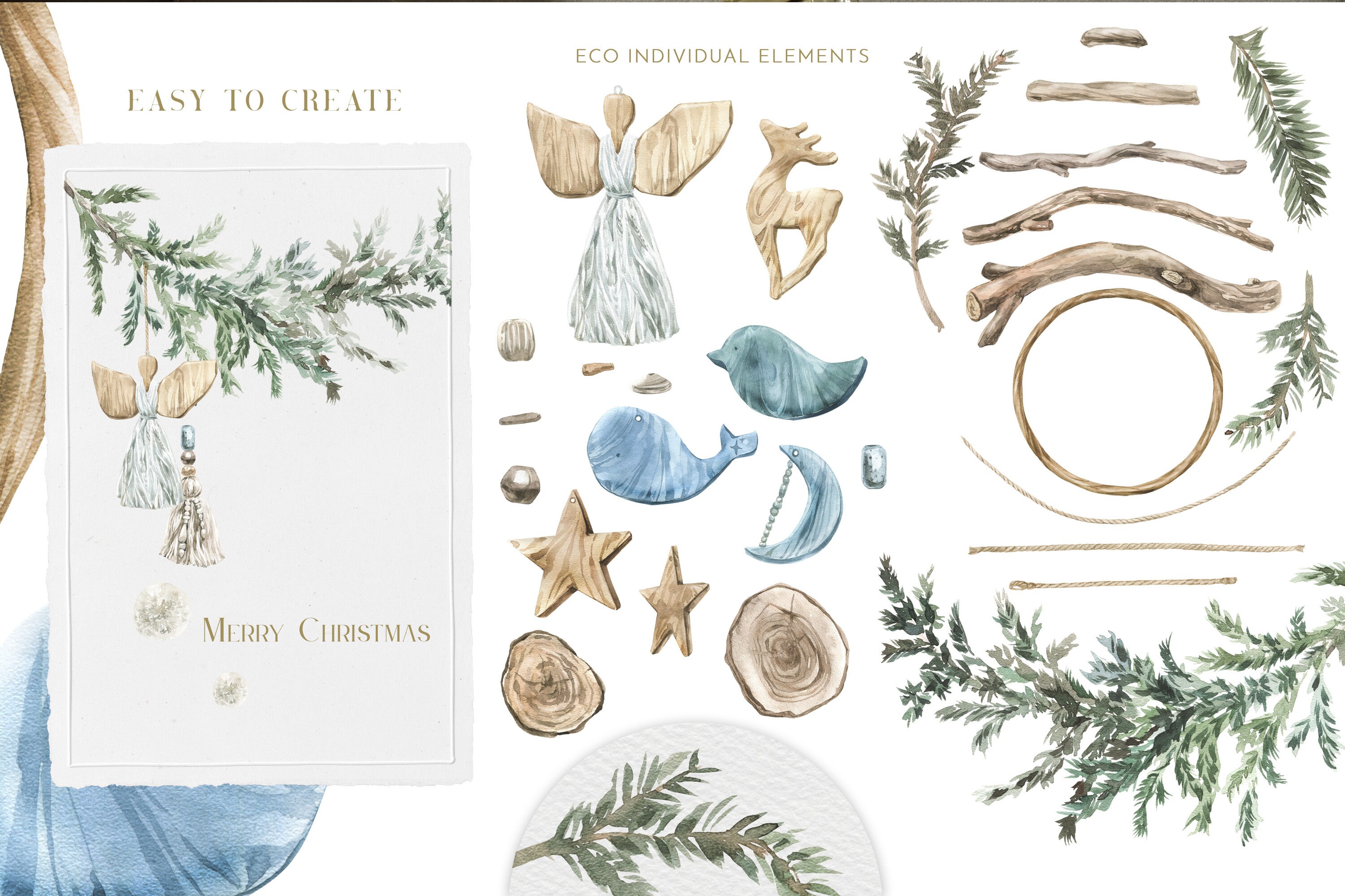 Christmas Watercolor clipart Set. Winter Boho Macrame Wreath | Etsy