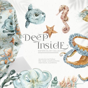 Underwater Animals, Coral, Seashell Clipart. Sea Boho Tropical Wedding ...