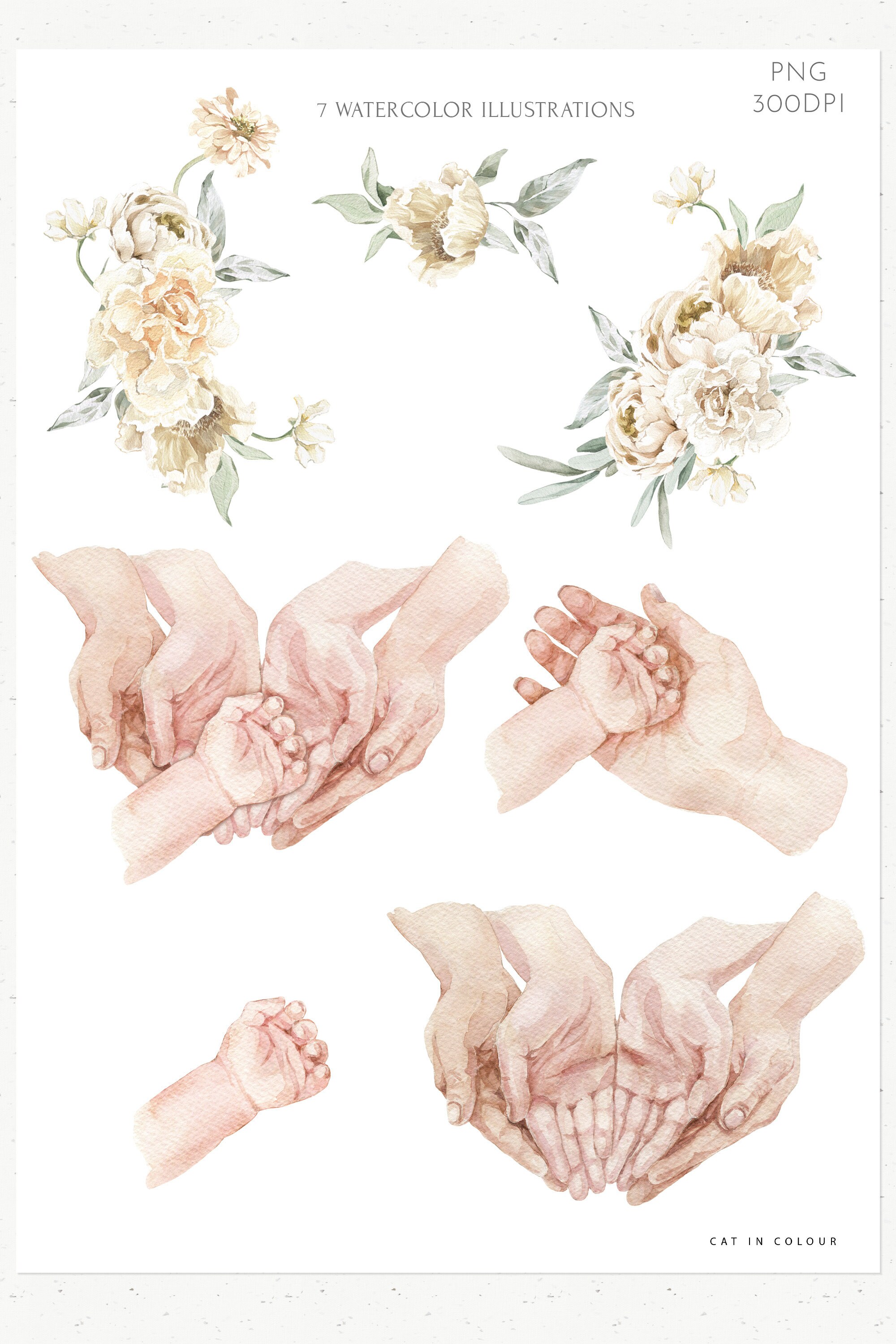 Watercolor Family Hands Clipart: Baby and Mom Father. Love - Etsy