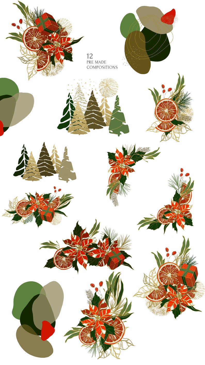 Modern Christmas Clipart Set: Winter Abstract 12 Pre Made | Etsy