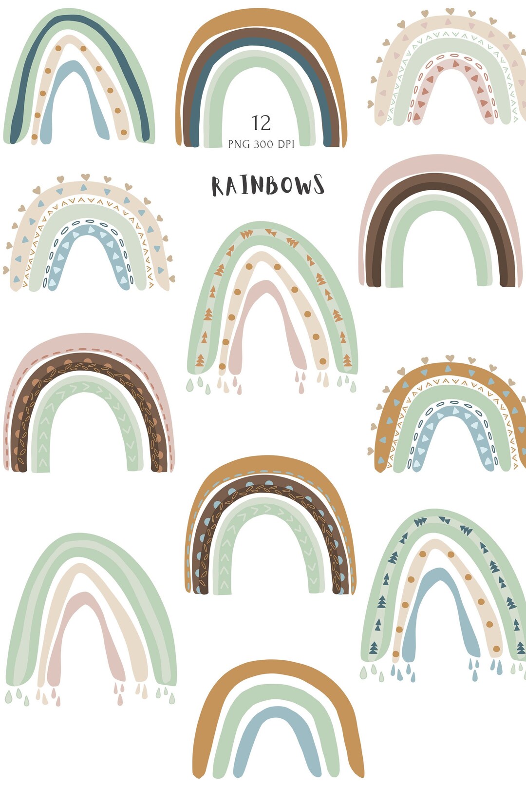 Bohemian Rainbows Clipart Set. Boho Baby Neutral Rainbow PNG - Baby ...