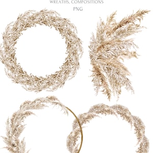 Pampas Grass Clipart Set. Boho Watercolor Wreaths Bohemian Wedding ...