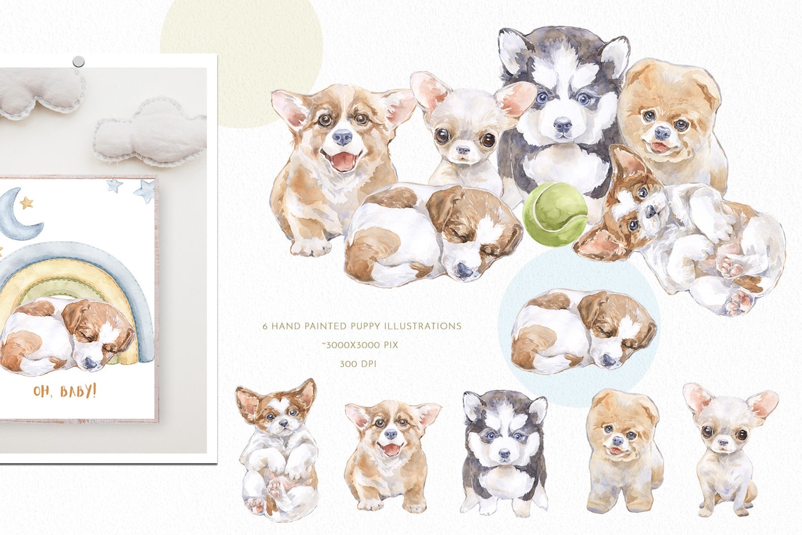 Cute puppy dog watercolor clipart for dog lover Birthday | Etsy