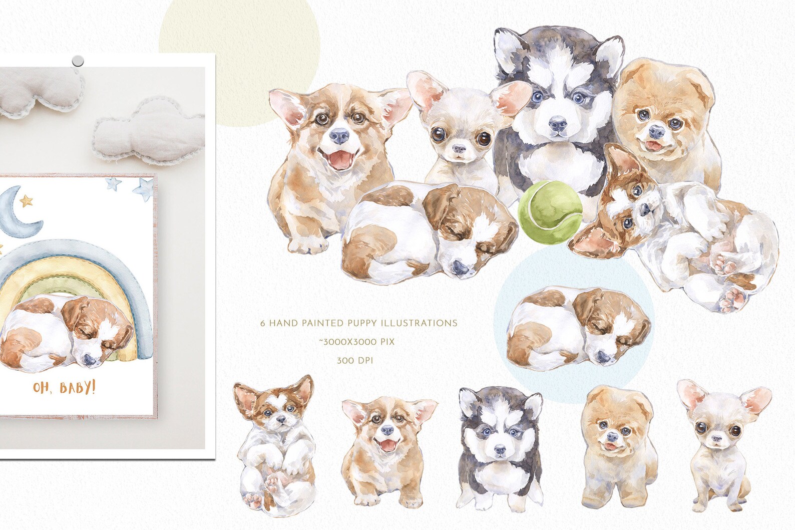 Cute puppy dog watercolor clipart for dog lover Birthday | Etsy