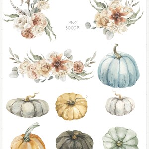 Fall Boho Pastel Pumpkins, Autumn Neutral Floral Bouquets Clipart Set ...