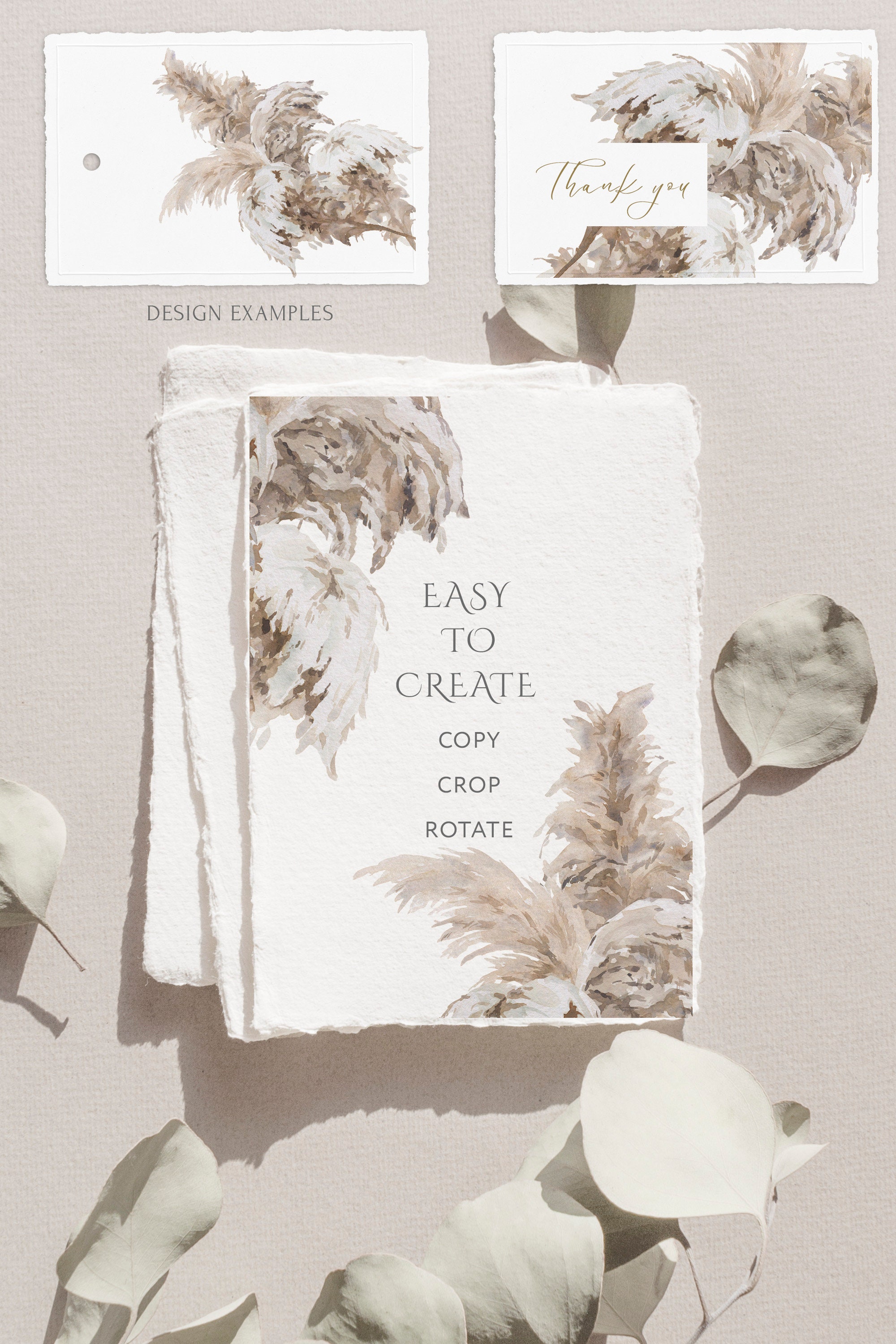 Bohemian Giant Pampas Grass Bouquet clipart for Wreath frame | Etsy