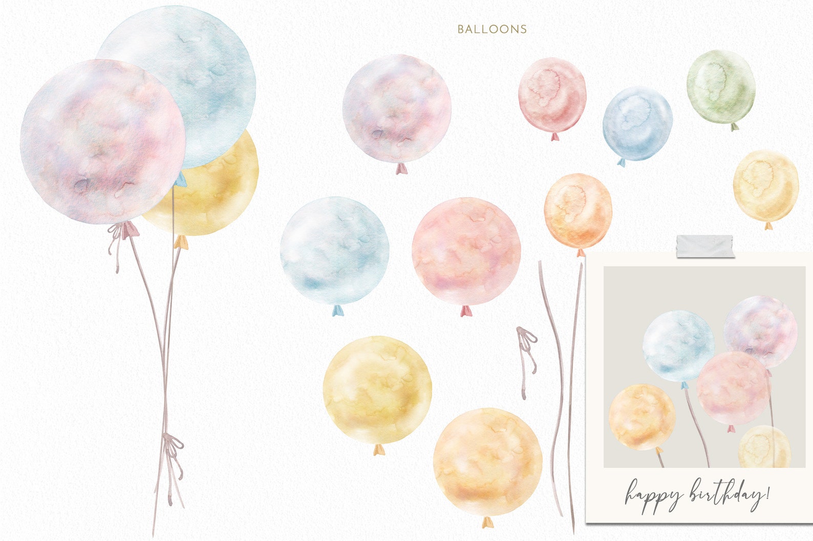 Pastel Balloons Watercolor clipart set. Light blue pink | Etsy