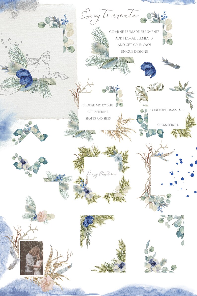 Winter Woodland Animals Watercolor Floral Clipart Set for Christmas ...