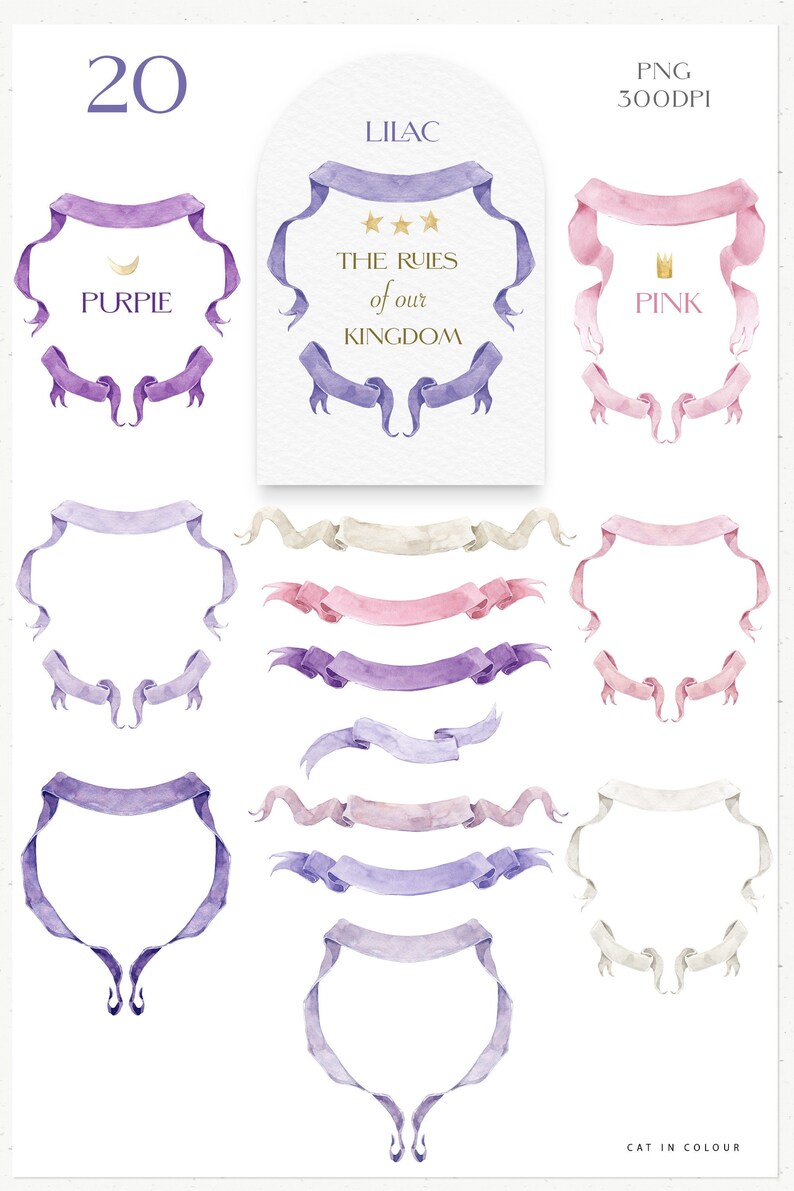 Watercolor Ribbon Banner Clipart Set. Crest Creator for - Etsy