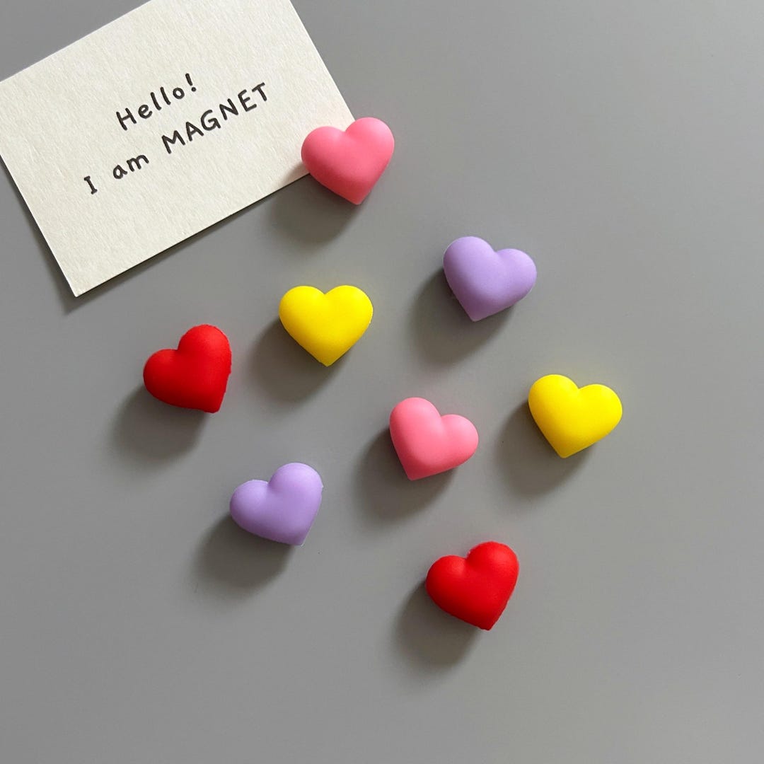 Cute Heart Fridge Magnet Set Red Pink Yellow Purple 4 Colors Realistic ...