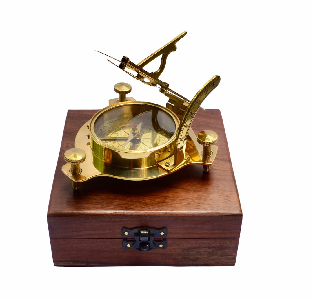 Medium 4" Folding Sundial Compass in a Wood Box ( Brass or Bronze ) - Etsy