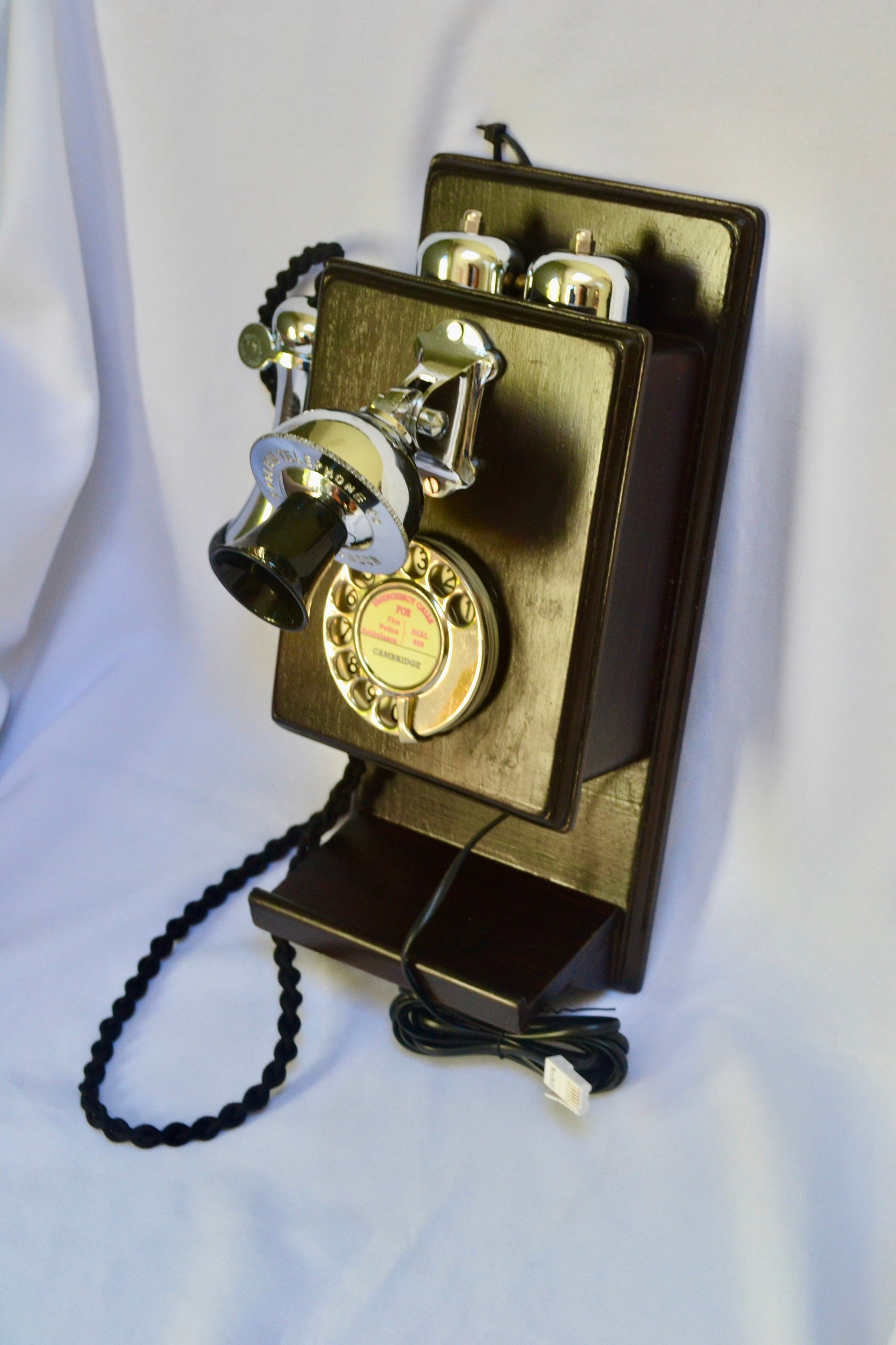 1930's Style Wooden Wall Telephone with a Shelf Brass | Etsy
