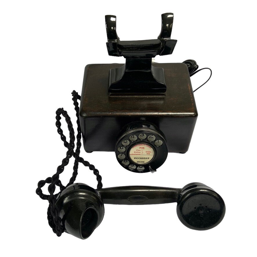 Square Box 1930's Style Bakelite Handset Cradle Telephone With Bells ...