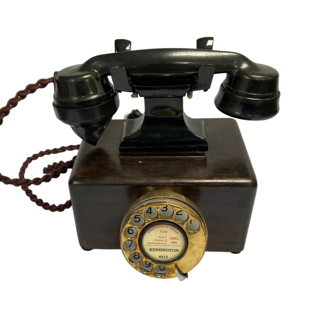 Square Box 1930's Style Bakelite Handset Cradle Telephone With Bells ...