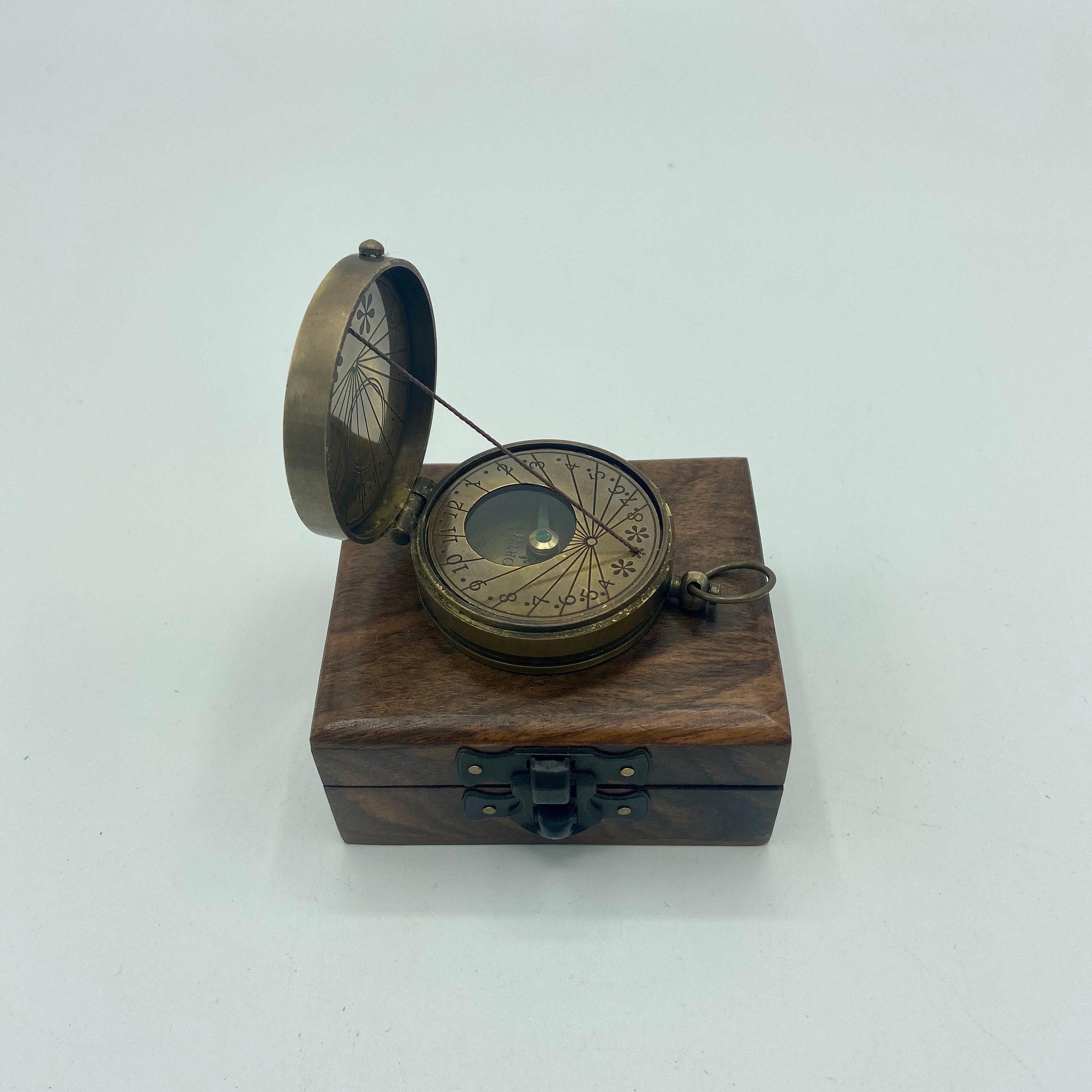 2 Brass or Bronze String Compass Sundial in a Wood Box - Etsy
