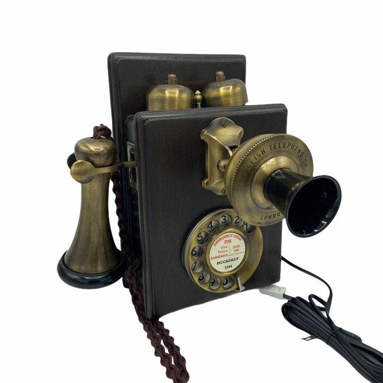 1930's Style Wood Wall Working Telephone ( Brass , Brushed or Bronze ...