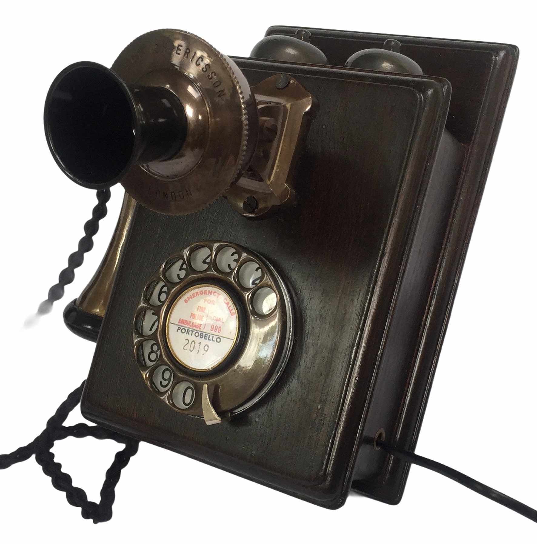 1930's Style Wood Wall Working Telephone ( Brass , Brushed or Bronze ...