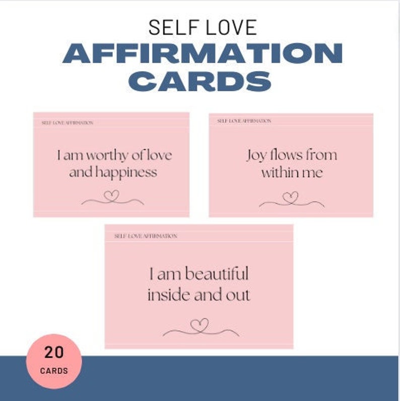 Pink Self Love Affirmation Cards, Printable Affirmation Cards, Positive ...