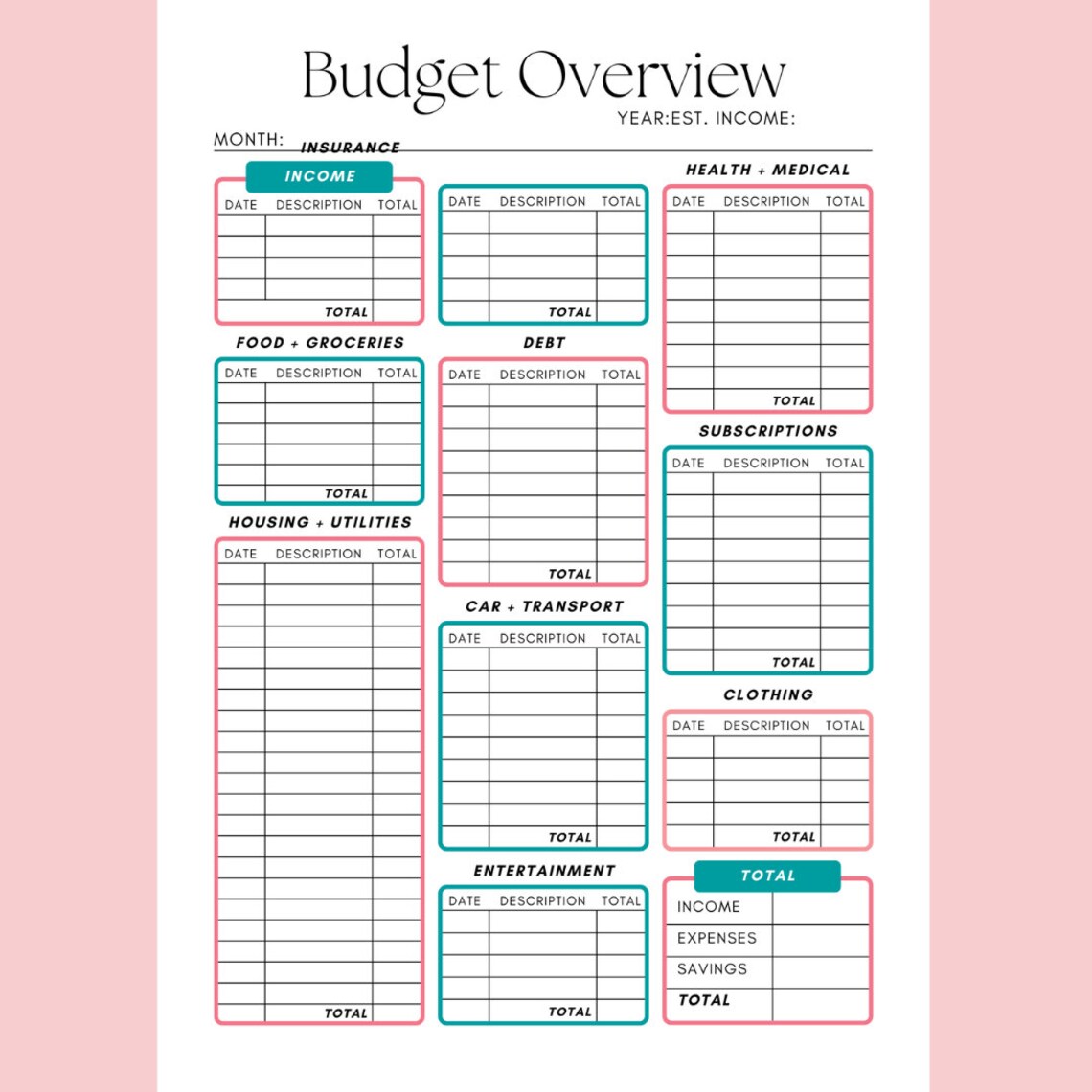 Personal Finance Planner Printable Money Planner Budget - Etsy