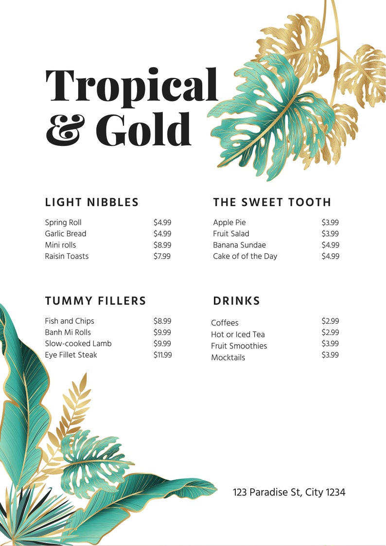 Restaurant Menu | Cafe Menu | Bar Menu | Tropical Leaves Food Menu | 2 ...