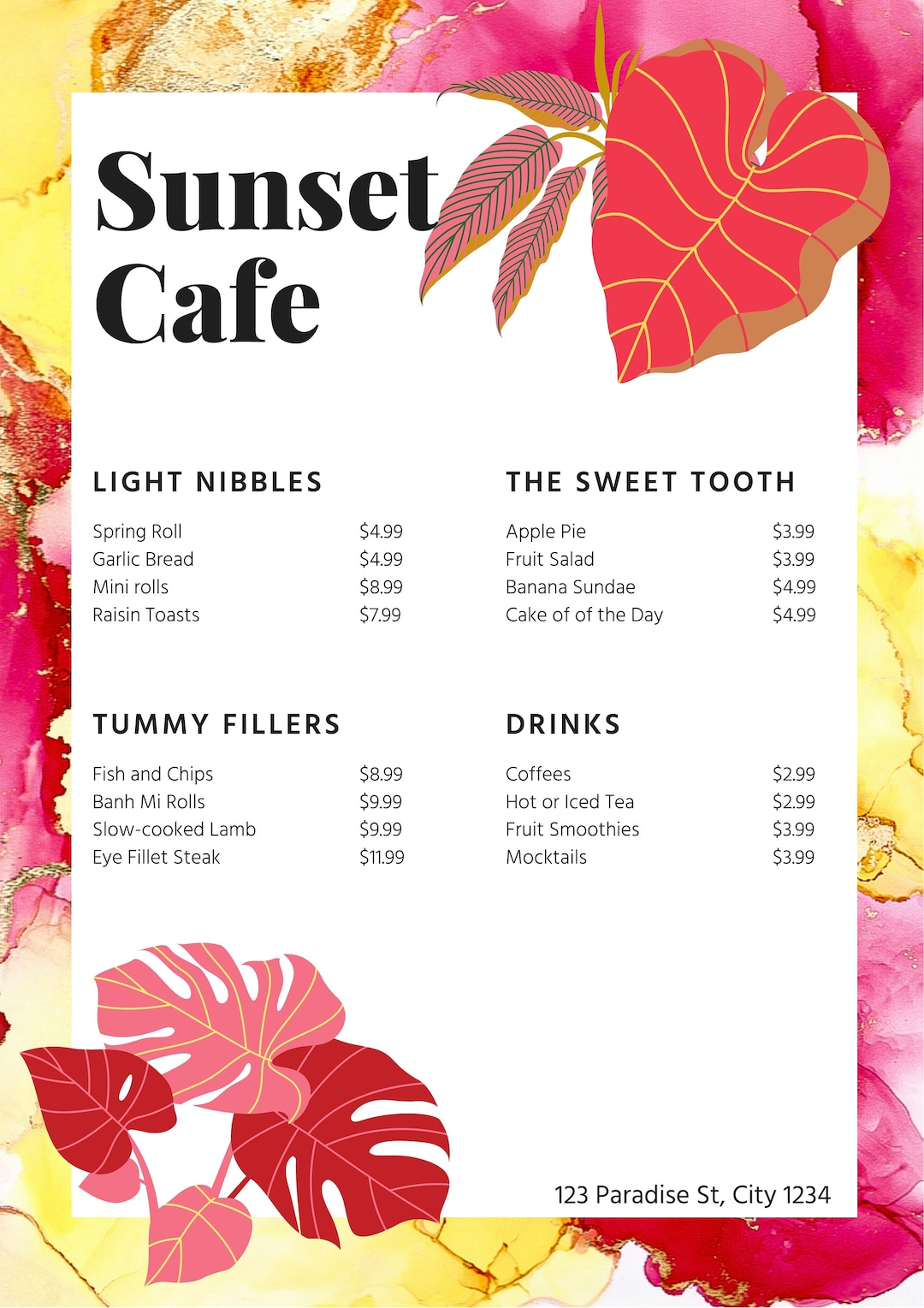 Restaurant Menu, Cafe Menu, Bar Menu, Botanical Leaves Food Menu ...