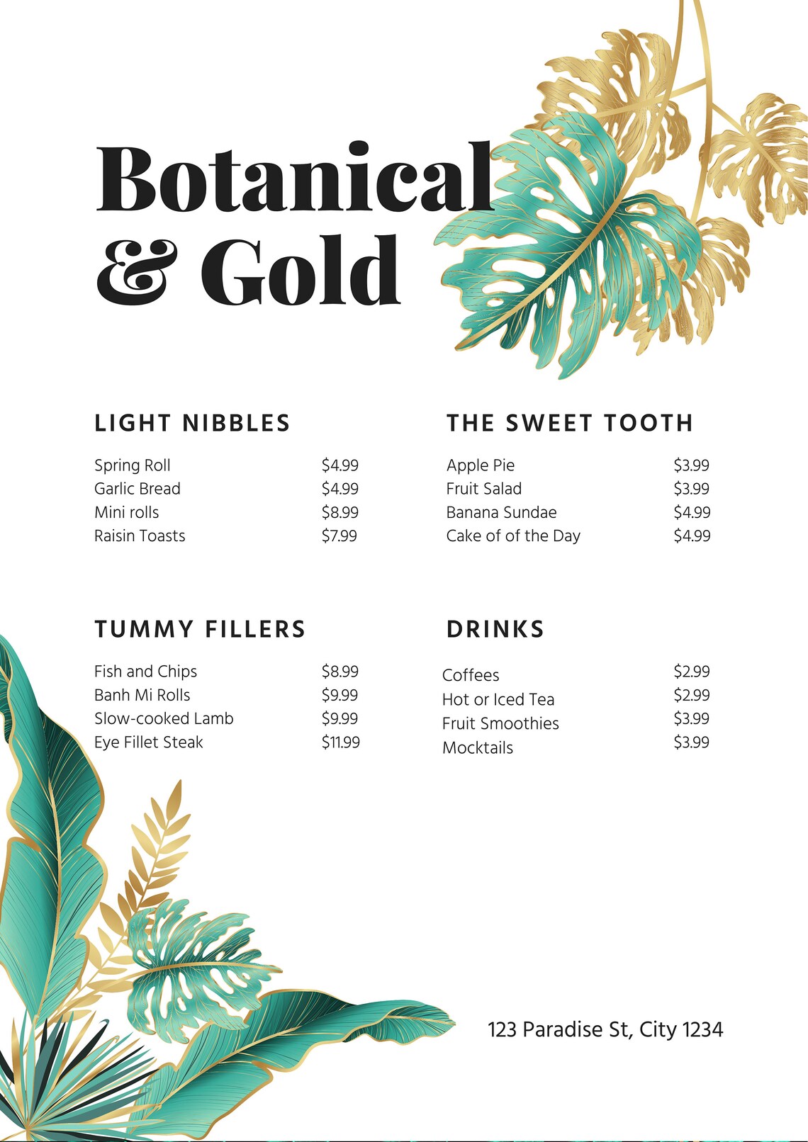 Restaurant Menu Cafe Menu Bar Menu Botanical Leaves Food - Etsy