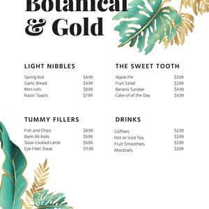 Restaurant Menu | Cafe Menu | Bar Menu | Botanical Leaves Food Menu | 2 ...