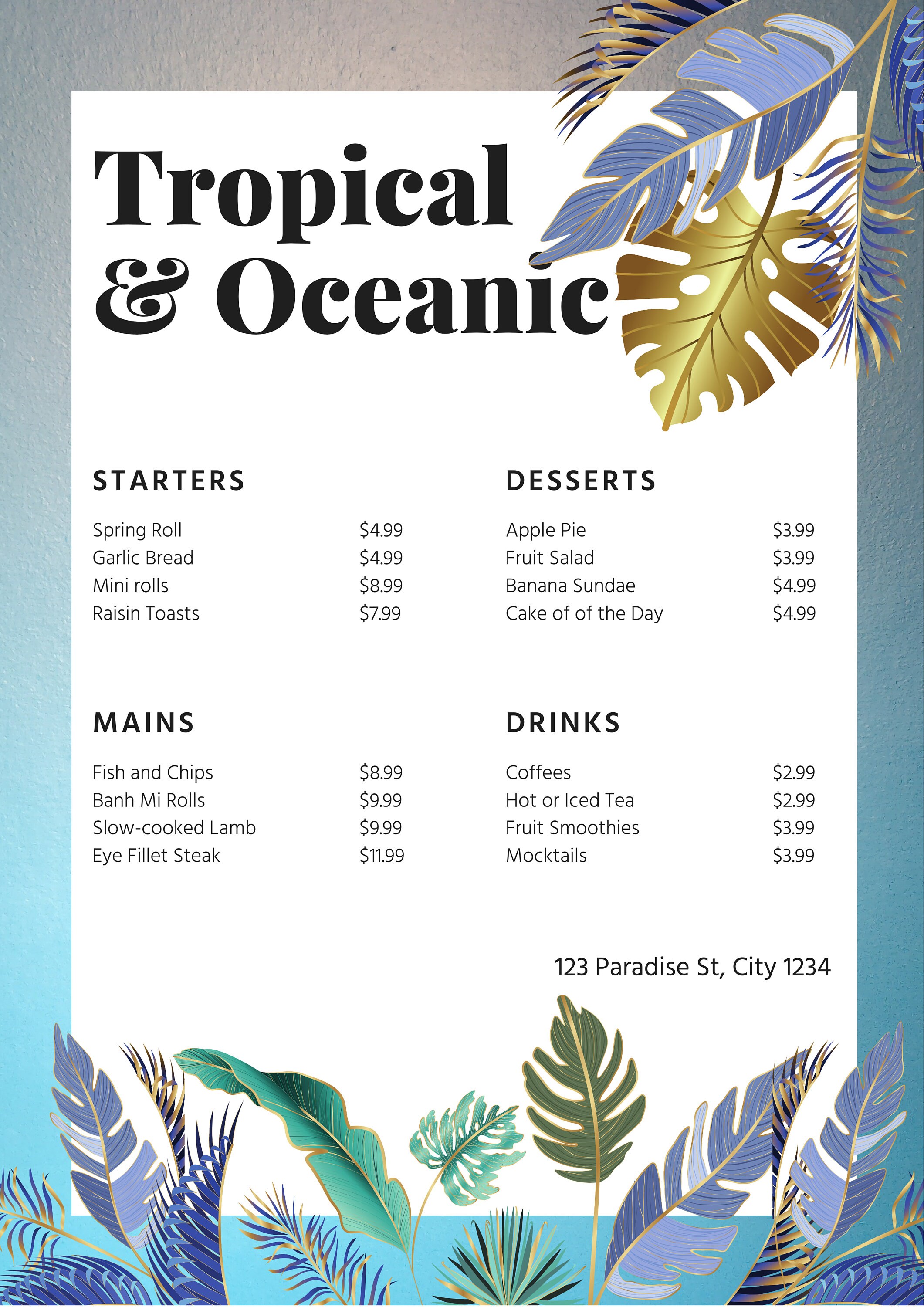 Restaurant Menu | Cafe Menu | Bar Menu | Tropical Leaves Food Menu | 2 ...