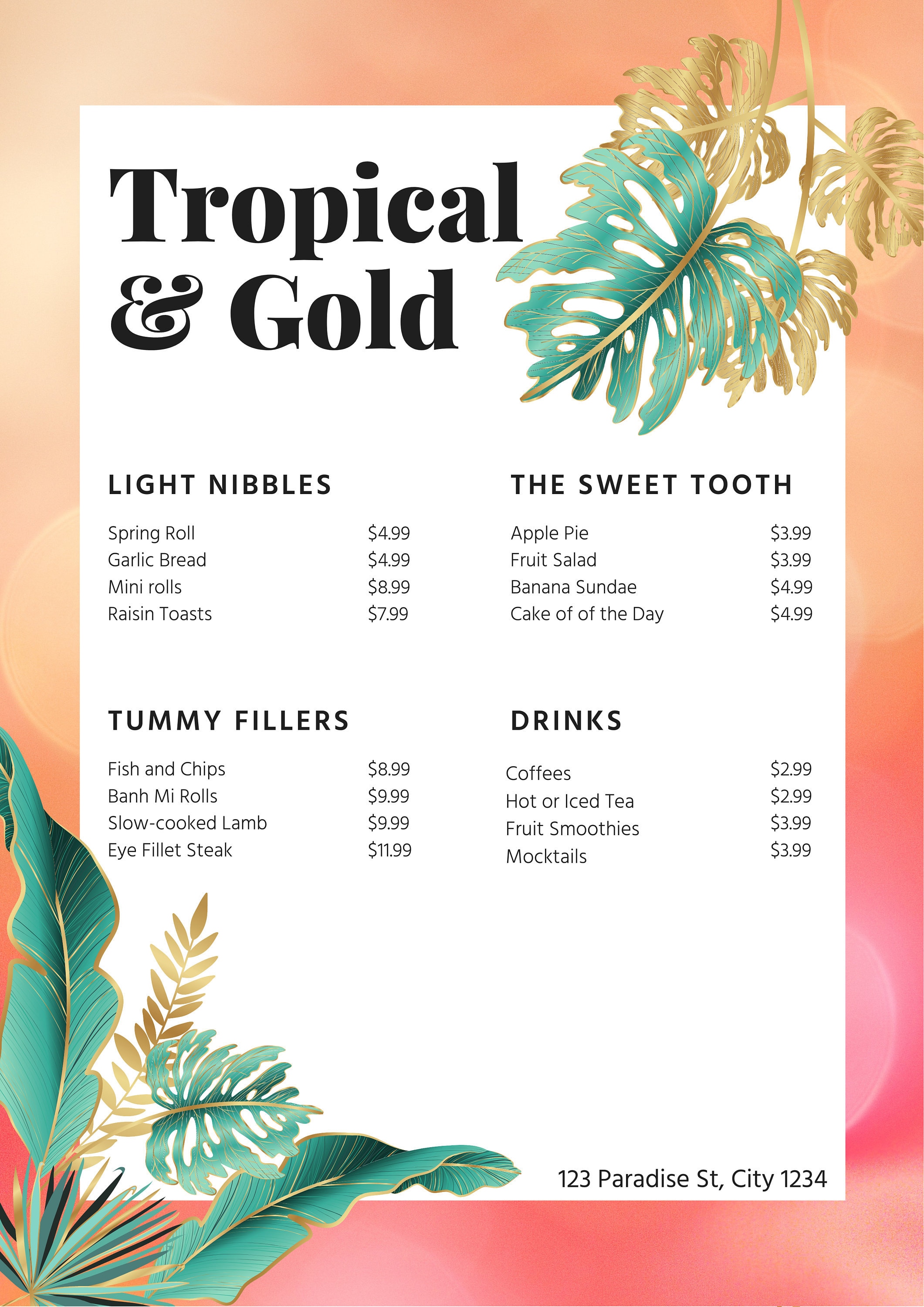 Restaurant Menu | Cafe Menu | Bar Menu | Tropical Leaves Food Menu | 2 ...