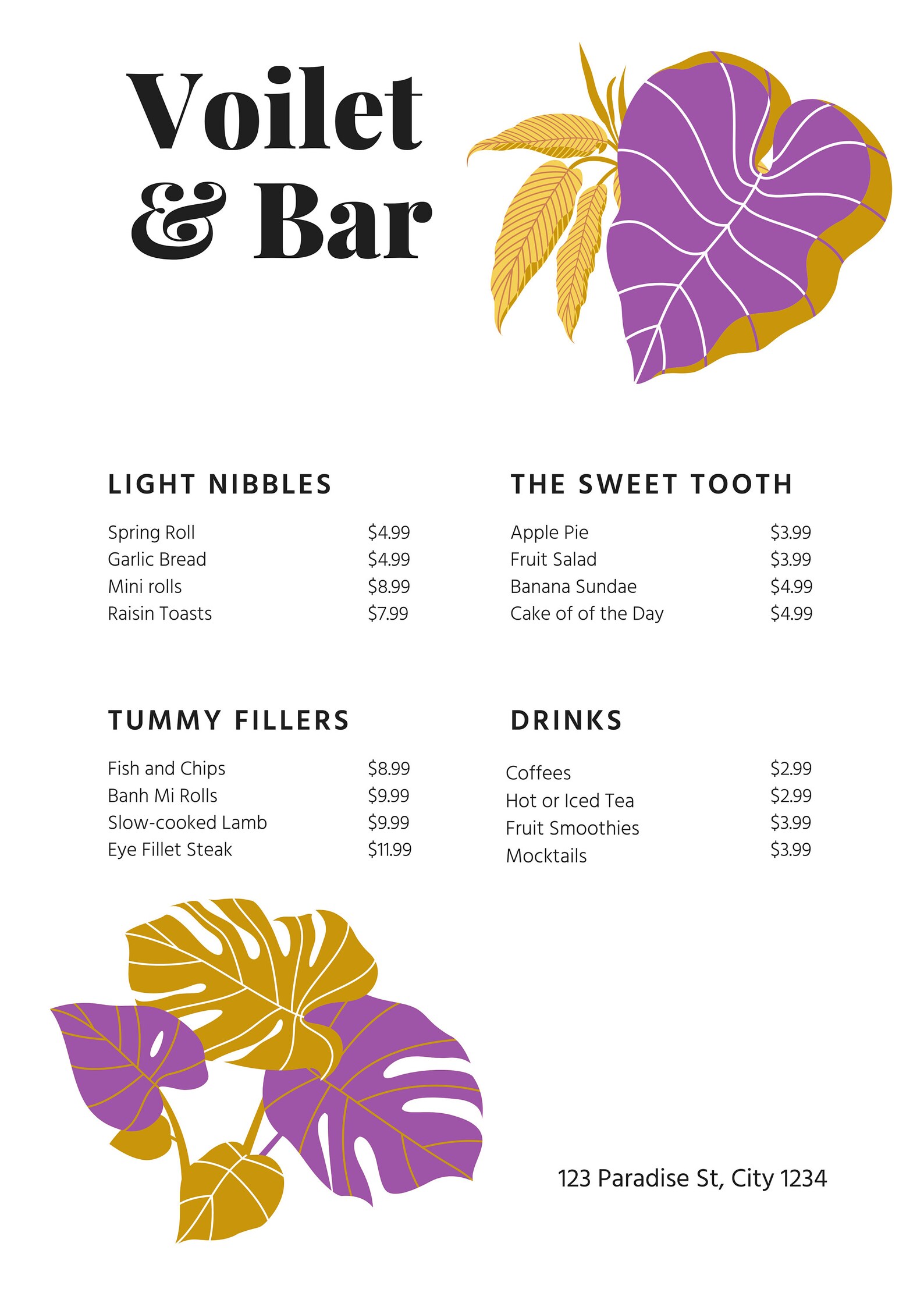 Restaurant Menu Cafe Menu Bar Menu Botanical Leaves Food Menu 3 Pages ...