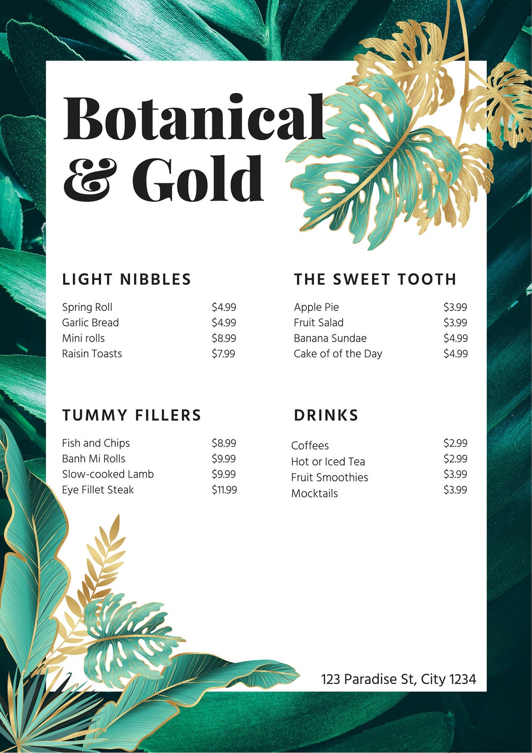 Restaurant Menu | Cafe Menu | Bar Menu | Botanical Leaves Food Menu | 2 ...