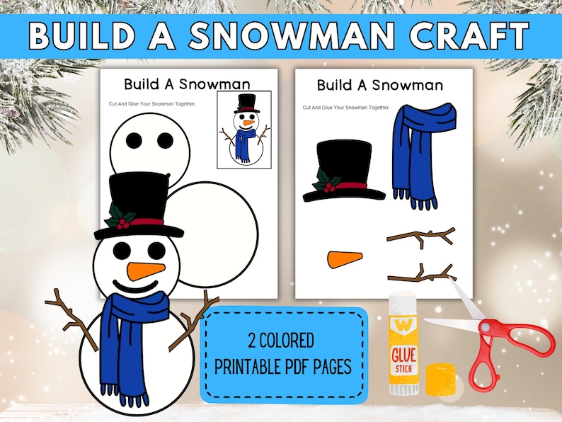 Build A Snowman Craft, Color Cut N Paste, Instant PDF Download, Winter ...