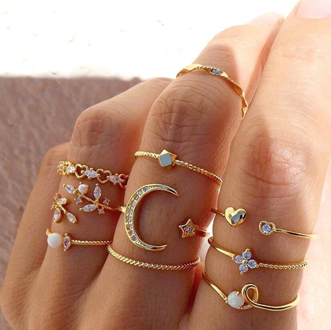 Bohemian Gold Chain Rings Set for Women Fashion Boho Coin - Etsy Australia