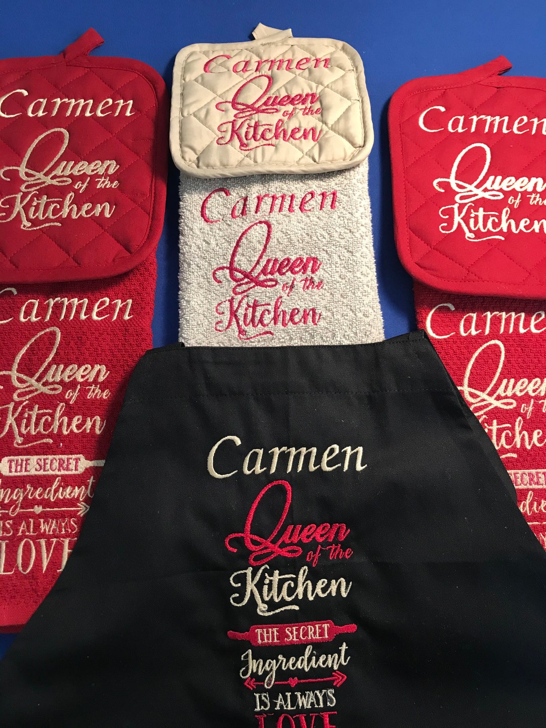 Kitchen Set With Apron Personalized Embroidered , Customize Women's ...