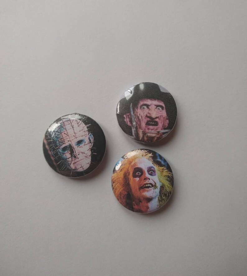 Handmade 80's Horror 1 Buttons Freddy, Pinhead, Beetlejuice - Etsy