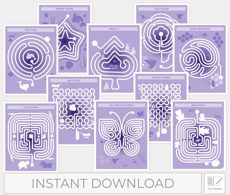 Finger Path Worksheets for Kids Printable PDF 10 Pages Labyrinth for ...