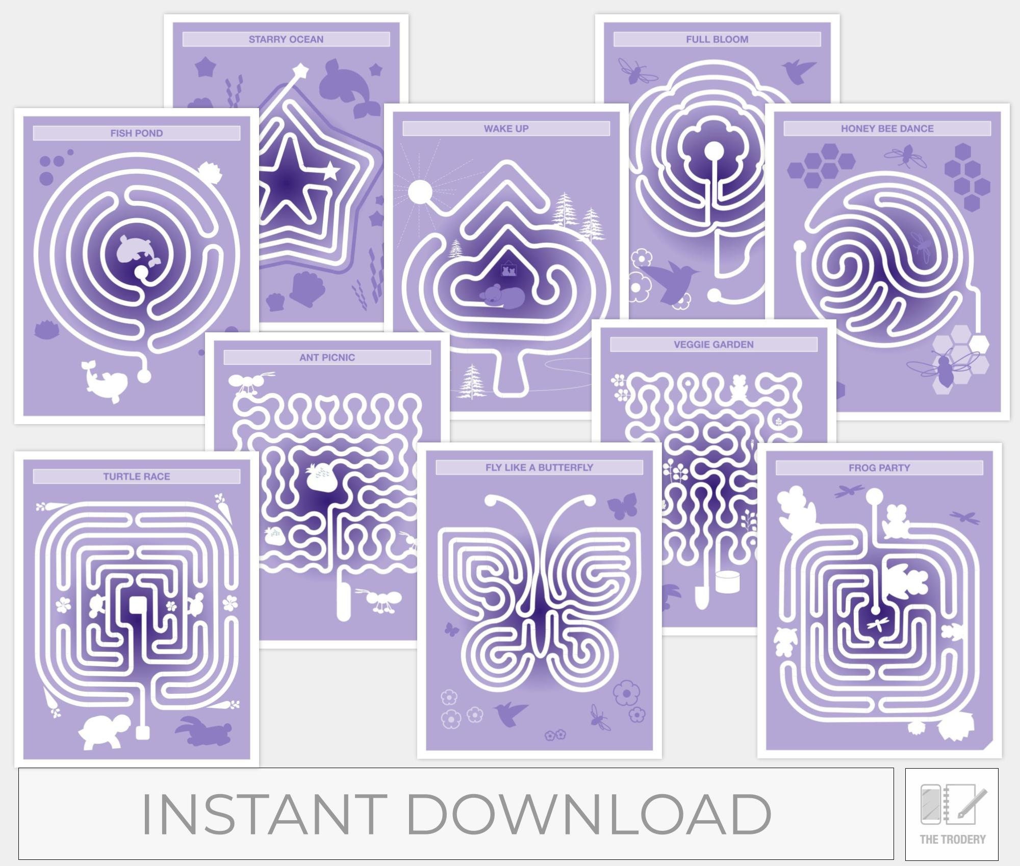 Finger Path Worksheets for Kids Printable PDF 10 Pages Labyrinth for ...